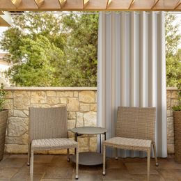 Outdoor Vorhang nach Ma&szlig; blickdicht - L&auml;ngsstreifen in Macchiato - beige Sonnenschutz modern mit &Ouml;sen Streifen Balkon Pergola
