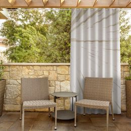 Outdoor Vorhang nach Ma&szlig; blickdicht - Palmenblatt Silhouette auf Leinen - beige originell Tropisch mit &Ouml;sen Pflanzen Balkon Pergola
