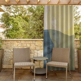 Bilderwelten Outdoor Vorhang nach Ma&szlig; blickdicht blau originell Abstrakt Aquarell - Ozean und W&uuml;ste III - wetterfest Balkon Pergola
