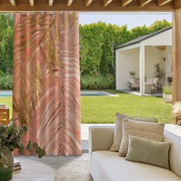Bilderwelten Outdoor Vorhang nach Ma&szlig; blickdicht rosa originell Tropisch mit &Ouml;sen - Palmenbl&auml;tter Rosa und Gold I - wetterfest Balkon Pergola