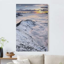 Bilderwelten Akustikbild Natur weiss Motiv Schallschutzbild - Blick &uuml;ber Wolken und Berge - Himmel Wohnzimmer Schlafzimmer