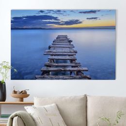 Bilderwelten Akustikbild Strand blau Motiv Schallschutzbild - Steg ins ruhige Meer - Sonnenuntergang Wohnzimmer Schlafzimmer