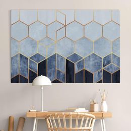 Bilderwelten Akustikbild Goldene Sechsecke Blau Wei&szlig;