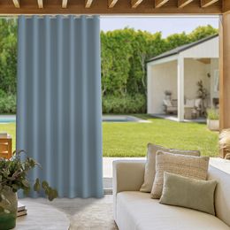 Outdoor Vorhang nach Ma&szlig; blickdicht - Pastell Blau - blau Sonnenschutz Unifarben mit &Ouml;sen wetterfest Balkon Pergola