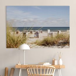 Bilderwelten Akustikbild Strand beige Motiv Schallschutzbild - Ostsee und Strandk&ouml;rbe - Landschaft Wohnzimmer Schlafzimmer