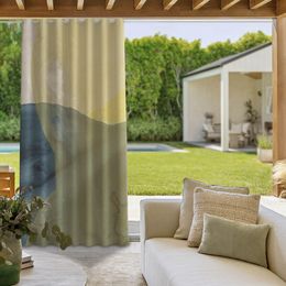 Outdoor Vorhang nach Ma&szlig; blickdicht - Ozean und W&uuml;ste III - blau originell Abstrakt Aquarell wetterfest Balkon Pergola