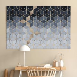 Akustikbild Blau Wei&szlig; goldene Geometrie
