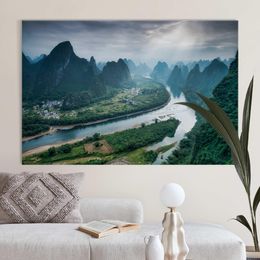 Bilderwelten Akustikbild Natur gr&uuml;n Motiv Schallschutzbild - Talblick &uuml;ber den Li-Fluss - China Wohnzimmer Schlafzimmer