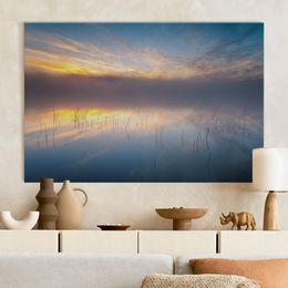 Bilderwelten Akustikbild Natur blau Motiv Schallschutzbild - Sonnenaufgang schwedischer See - Himmel Wohnzimmer Schlafzimmer