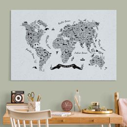 Akustikbild Typografie Weltkarte wei&szlig;