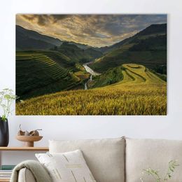 Bilderwelten Akustikbild Natur gr&uuml;n Motiv Schallschutzbild - Reisplantagen in Vietnam - Himmel Wohnzimmer Schlafzimmer