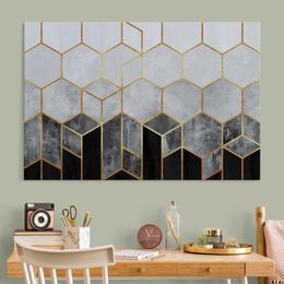 Akustikbild Goldene Sechsecke Schwarz Wei&szlig;