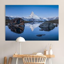Bilderwelten Akustikbild Natur blau Motiv Schallschutzbild - Stellisee vor dem Matterhorn - Schweiz Wohnzimmer Schlafzimmer