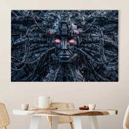 Bilderwelten Akustikbild Portrait schwarz Digital Art Schallschutzbild - Menschliche Maschine - Wandbild Jugendzimmer