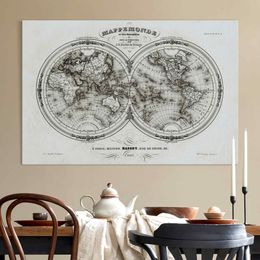 Akustikbild Weltkarte - Franz&ouml;sische Karte der Hemissph&auml;ren von 1848