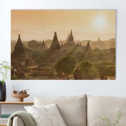 Bilderwelten Akustikbild Natur orange Motiv Schallschutzbild - Sonnenuntergang &uuml;ber Bagan - Asia Wohnzimmer Schlafzimmer