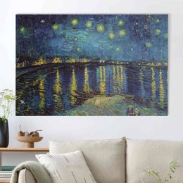 Bilderwelten Akustikbild originell blau modern Schallschutzbild - Vincent van Gogh - Sternennacht &uuml;ber der Rh&ocirc;ne - Himmel Wohnzimmer Schlafzimmer