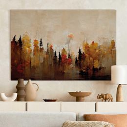 Bilderwelten Akustikbild Wald beige modern Schallschutzbild - Waldblick &uuml;ber Wasser - B&auml;ume Wohnzimmer Schlafzimmer