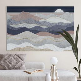 Bilderwelten Akustikbild Natur grau Illustration Schallschutzbild - Wellenf&ouml;rmige Berglandschaft - Berg Wohnzimmer Schlafzimmer