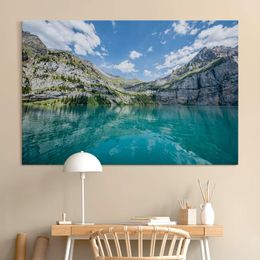 Bilderwelten Akustikbild Natur blau Motiv Schallschutzbild - Traumhafter Bergsee - Schweiz Wohnzimmer Schlafzimmer