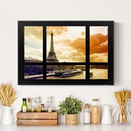 Akustik-Wechselbild Fensterblick - Paris Eiffelturm Sonnenuntergang