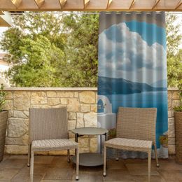 Outdoor Vorhang nach Ma&szlig; blickdicht - Santorini Blick durch Steinbogen - bunt Strand Motiv mit &Ouml;sen Griechenland Balkon Pergola