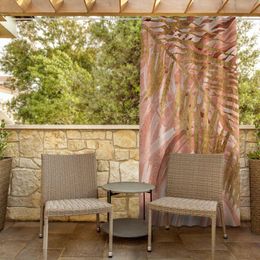 Bilderwelten Outdoor Vorhang nach Ma&szlig; blickdicht rosa originell Tropisch mit &Ouml;sen - Palmenbl&auml;tter Rosa und Gold II - wetterfest Balkon Pergola