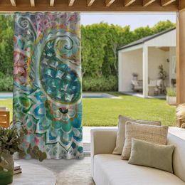 Bilderwelten Outdoor Vorhang nach Ma&szlig; blickdicht gr&uuml;n originell modern mit &Ouml;sen - Paisley mit Blumen - Paisley Balkon Pergola