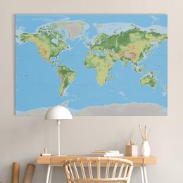Bilderwelten Akustikbild Weltkarte blau modern Schallschutzbild - Physische Weltkarte - Karten Jugendzimmer