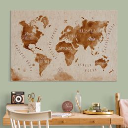Akustikbild Weltkarte Aquarell beige braun