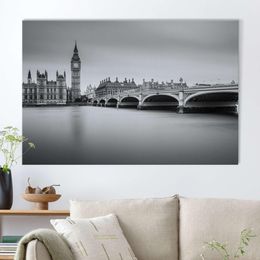 Bilderwelten Akustikbild Stadt schwarz weiss Motiv Schallschutzbild - Westminster Br&uuml;cke und Big Ben - London Wohnzimmer Schlafzimmer