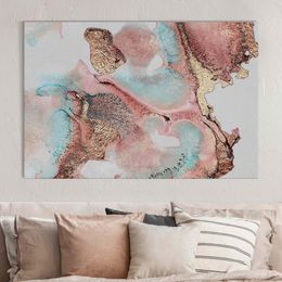 Bilderwelten Akustikbild originell rosa Abstrakt Aquarell - Goldenes Aquarell Ros&eacute; - Wandbild Wohnzimmer Schlafzimmer