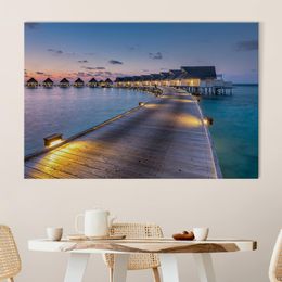 Bilderwelten Akustikbild Strand orange Motiv Schallschutzbild - Sonnenuntergang im Paradies - Sonnenuntergang Wohnzimmer Schlafzimmer