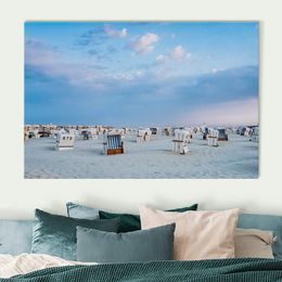 Bilderwelten Akustikbild Strand blau Motiv Schallschutzbild - Strandk&ouml;rbe an der Nordsee - D&uuml;nen Wohnzimmer Schlafzimmer