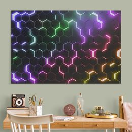 Akustikbild Strukturierte Hexagone mit Neonlicht