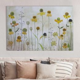 Bilderwelten Akustikbild Zarte Helenium Bl&uuml;ten Illustration - Schallschutzbild XXL - B&uuml;ro Arbeitzimmer Schlafzimmer Wohnzimmer