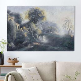 Bilderwelten Akustikbild Wald gr&uuml;n Tropisch Schallschutzbild - Tropische Fantasy Landschaft - B&auml;ume Wohnzimmer Schlafzimmer