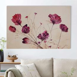 Bilderwelten Akustikbild Blumen beige modern Schallschutzbild - Trockenblumen in purpur - Wandbild Wohnzimmer Schlafzimmer