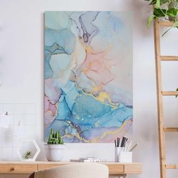 Bilderwelten Akustikbild originell pastell modern Aquarell - Aquarell Pastell Bunt mit Gold - Wandbild Wohnzimmer Schlafzimmer