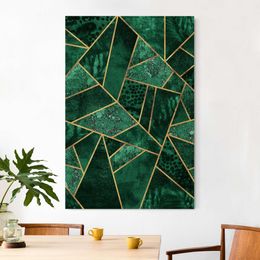Bilderwelten Akustikbild originell gr&uuml;n Abstrakt Aquarell - Dunkler Smaragd mit Gold - Geometrisch Wohnzimmer Schlafzimmer