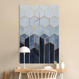 Akustikbild Goldene Sechsecke Blau Wei&szlig;