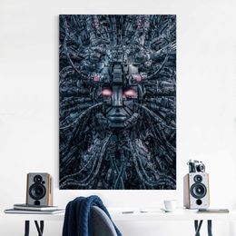 Bilderwelten Akustikbild Portrait schwarz Digital Art Schallschutzbild - Menschliche Maschine - Wandbild Jugendzimmer