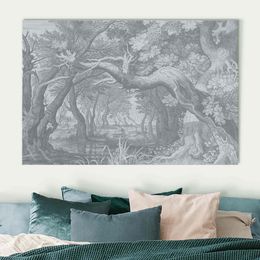 Bilderwelten Akustikbild Wald Kupferstich Schwarz Wei&szlig; - Schallschutzbild XXL - B&uuml;ro Arbeitzimmer Schlafzimmer Wohnzimmer