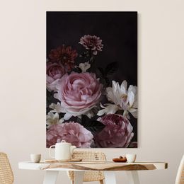 Bilderwelten Akustikbild rosa Motiv Schallschutzbild - Rosa Blumen auf Schwarz Vintage - Rose Wohnzimmer Schlafzimmer