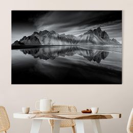 Bilderwelten Akustikbild Natur schwarz weiss Motiv Schallschutzbild - Vesturhorn in Island - Berg Wohnzimmer Schlafzimmer