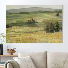 Bilderwelten Akustikbild Natur gr&uuml;n modern Schallschutzbild - Wiese am Morgen I - Landschaft Wohnzimmer Schlafzimmer