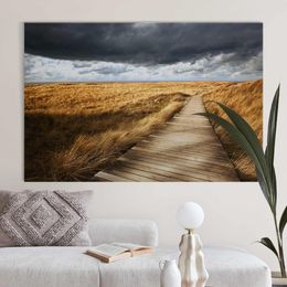 Bilderwelten Akustikbild Strand gelb Motiv Schallschutzbild - Weg in den D&uuml;nen - Himmel Wohnzimmer Schlafzimmer