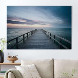 Bilderwelten Akustikbild Strand blau Motiv Schallschutzbild - Steg Promenade - Himmel Wohnzimmer Schlafzimmer