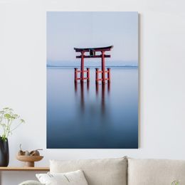 Bilderwelten Akustikbild Stadt blau Motiv Schallschutzbild - Torii im Wasser - Asia Wohnzimmer Schlafzimmer