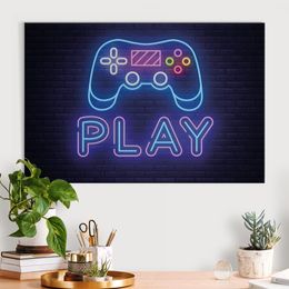 Bilderwelten Akustikbild blau Digital Art Schallschutzbild - Neon Gaming Controller - Wandbild Jugendzimmer